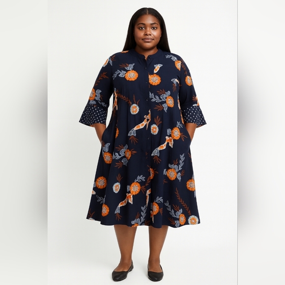 Zuri | Dresses | Zuri Orange Flower All Over Print Cotton Button Shirt ...